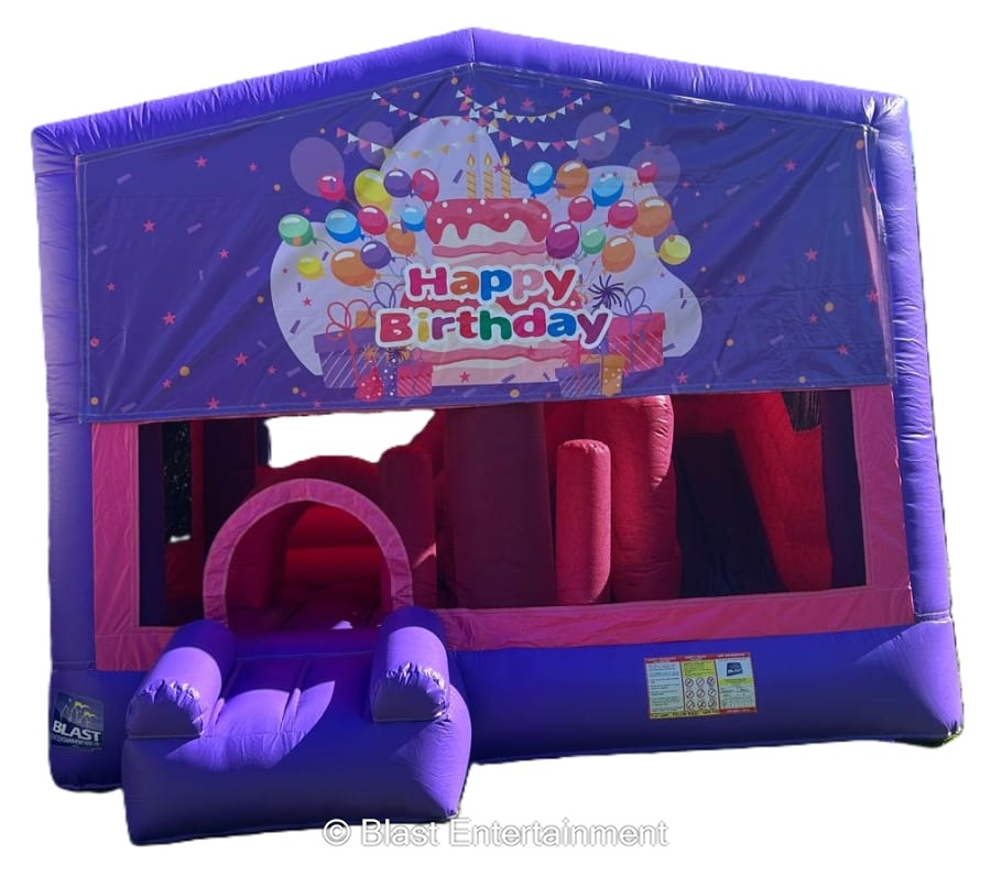 🎂 Pink Happy Birthday 5x5 Obstacle Slide - Jumping Castle Hire in ...